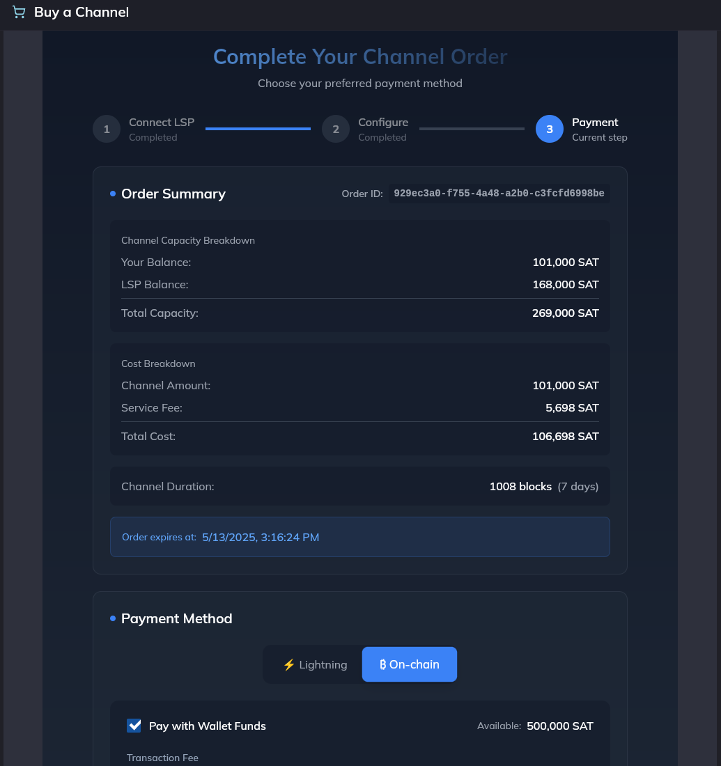Order New Channel | KaleidoSwap Docs